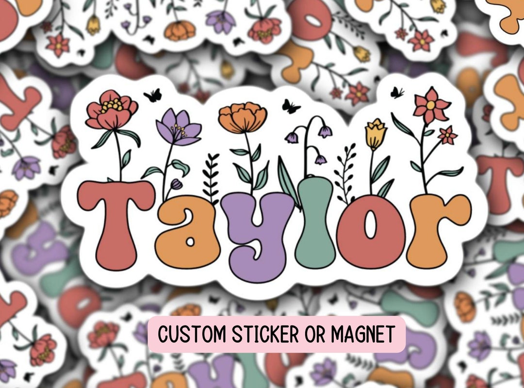 Floral Name Sticker Retro Font Name Sticker Custom Name Sticker ...