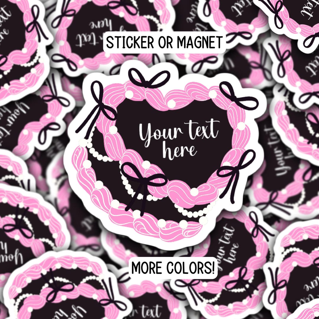 Custom Coquette Sticker Magnet Custom Text Pink Bow Girlie Personalized ...