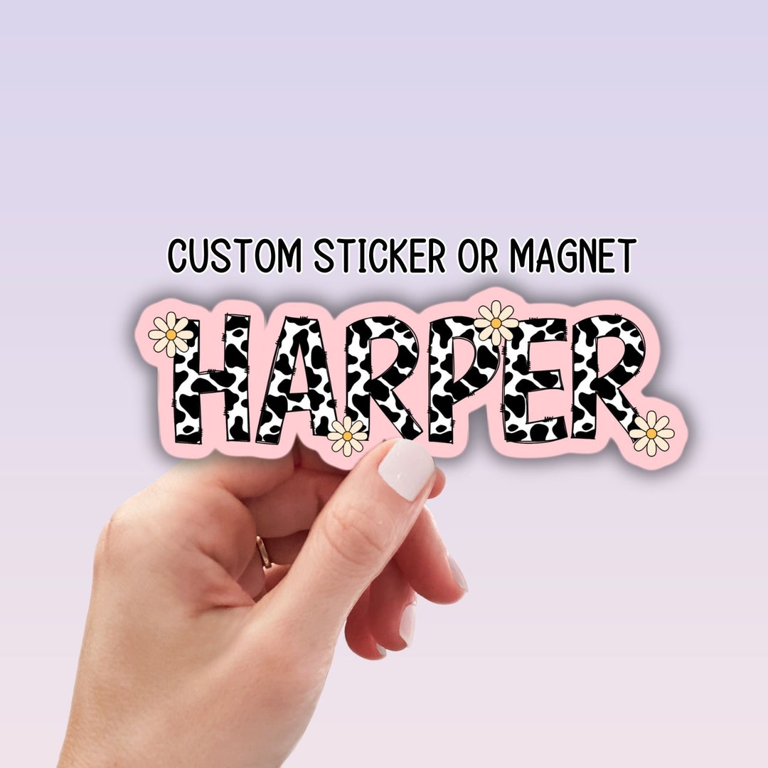Cow Print Name Sticker Pink Cow Personalized Custom Name Stickers Name ...