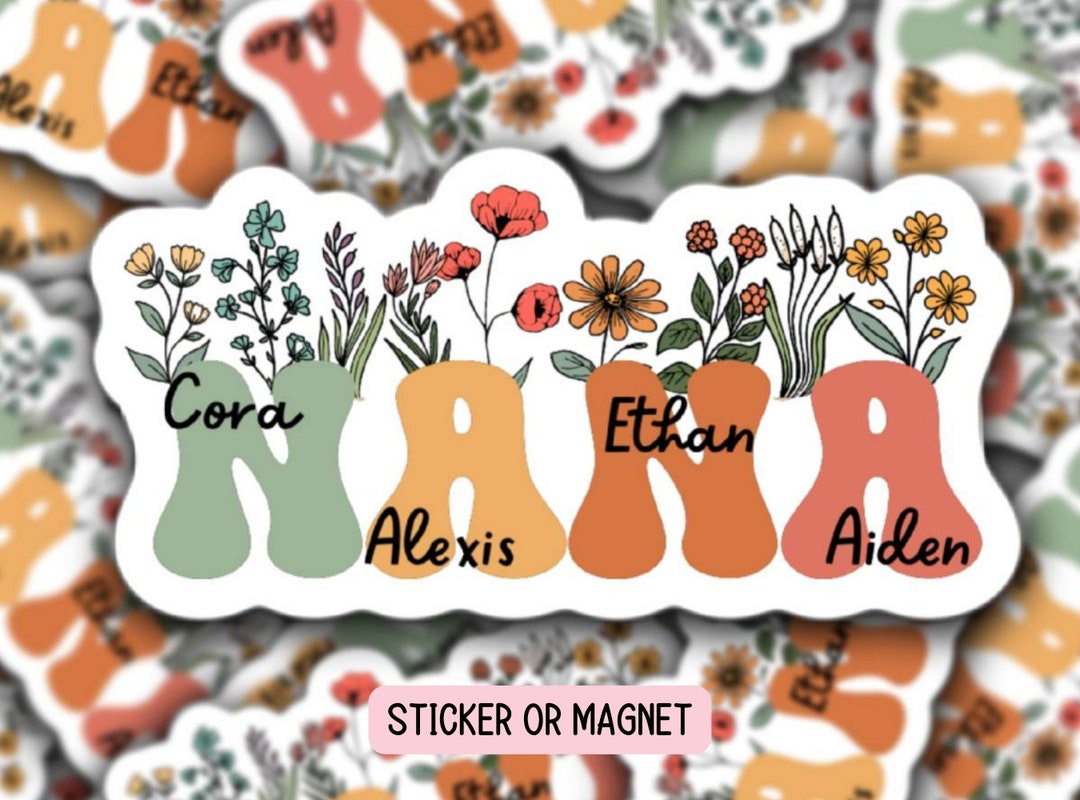 Retro Floral Nana Sticker, Personalized Grandma Stickers, Custom Name ...