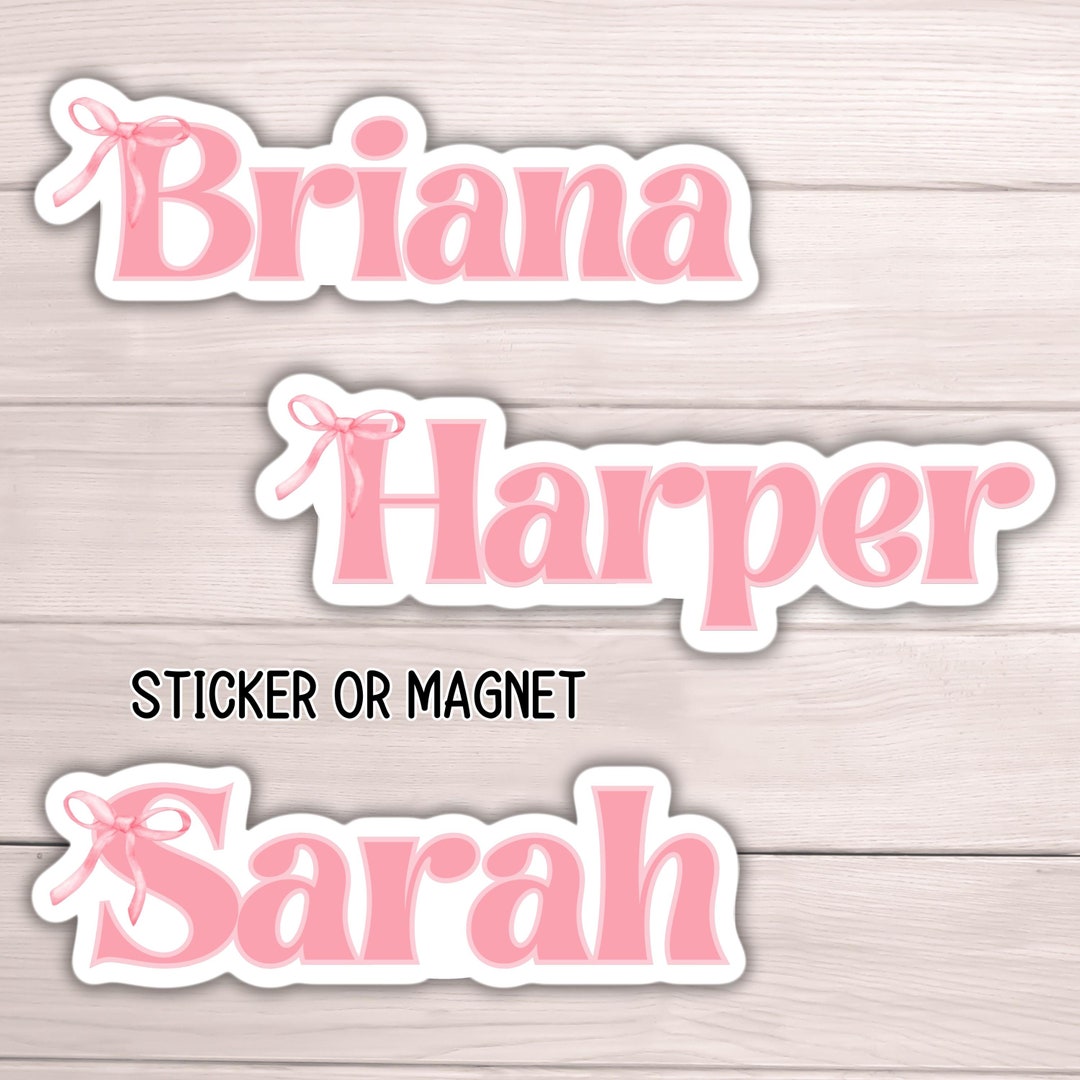 Pink Coquette Ribbon Bow Personalized Name Sticker Custom Name Bow ...