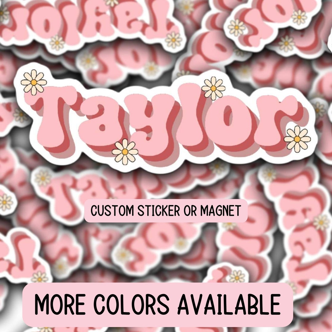 Custom Name Sticker Retro Font Name Sticker Floral Name Sticker ...
