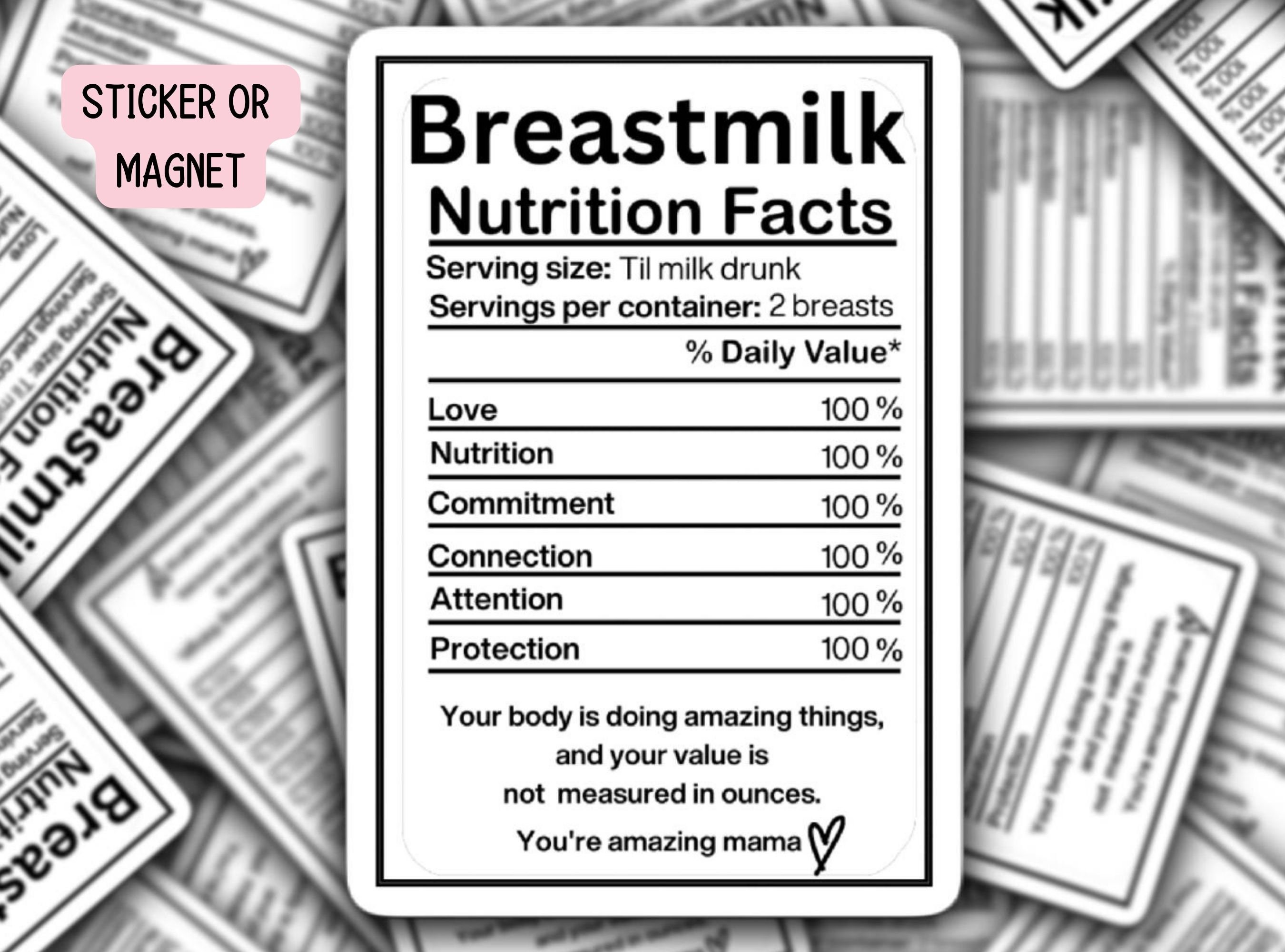 Breastmilk Nutrition Facts Sticker Breastfeeding Nursing Breastmilk ...