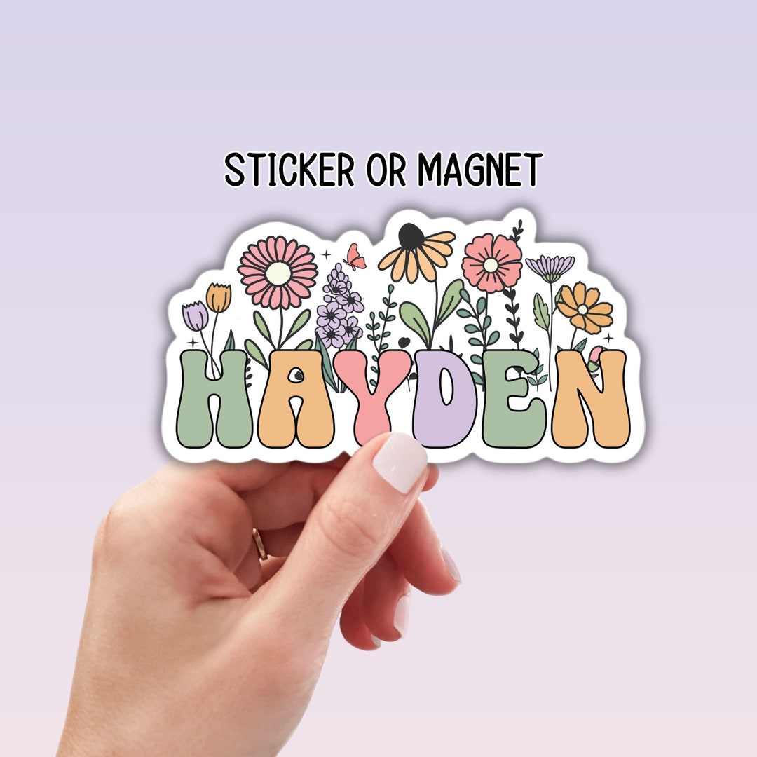 Retro Floral Name Sticker Personalized Name Stickers Custom Name ...