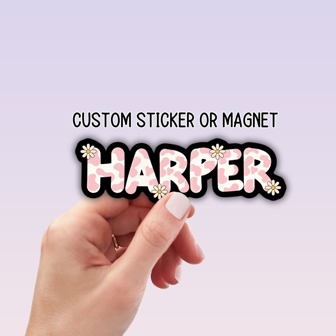 Cow Print Name Sticker Pink Cow Personalized Custom Name Stickers Name ...