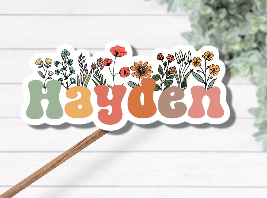 Retro Floral Name Sticker, Personalized Name Stickers, Custom Name ...