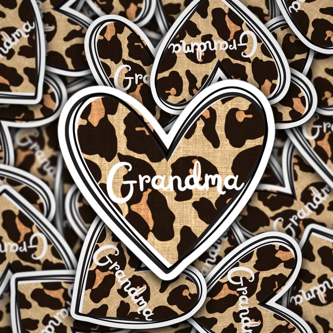 Leopard Print Heart, Grandma Sticker, Cheetah Grandma Magnet, Cute Nana ...
