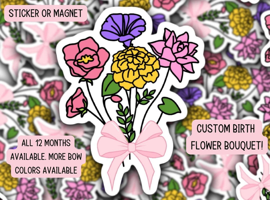 Custom Birth Flower Sticker Birth Month Flower Arrangement Birth Flower ...