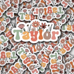 Retro Floral Name Sticker Personalized Name Stickers Custom - Etsy