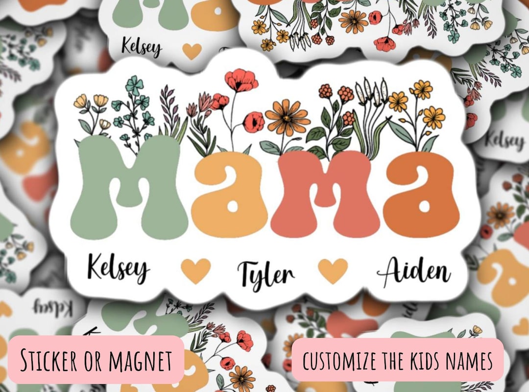 Personalized Mama Sticker, Name Sticker, Floral Boho Sticker, Mom ...
