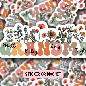 Retro Floral Grandma Sticker, Personalized Grandma Sticker, Custom Name ...