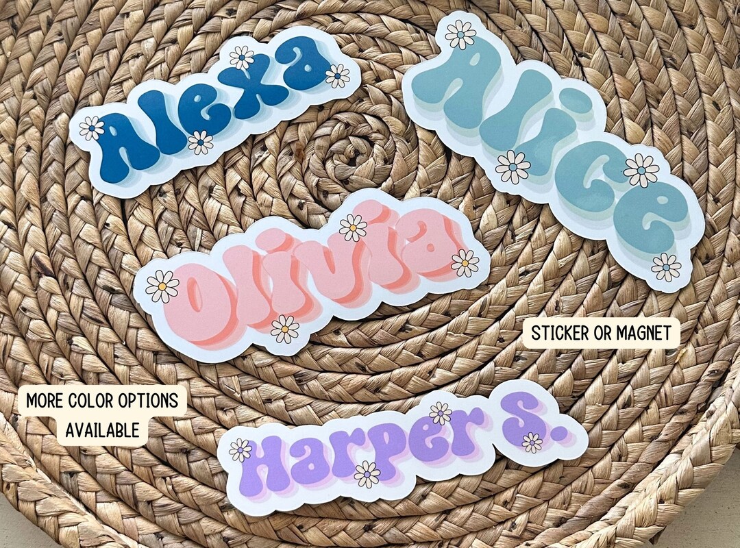 Name Sticker Tumbler Cup Name Sticker Retro Font Name Sticker Floral ...