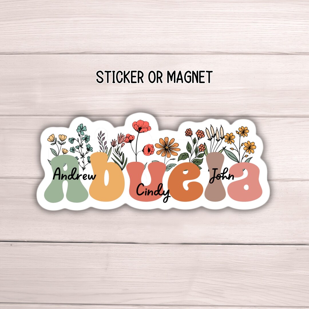 Abuela Gift Custom Abuelita Retro Floral Nana Sticker Magnet ...