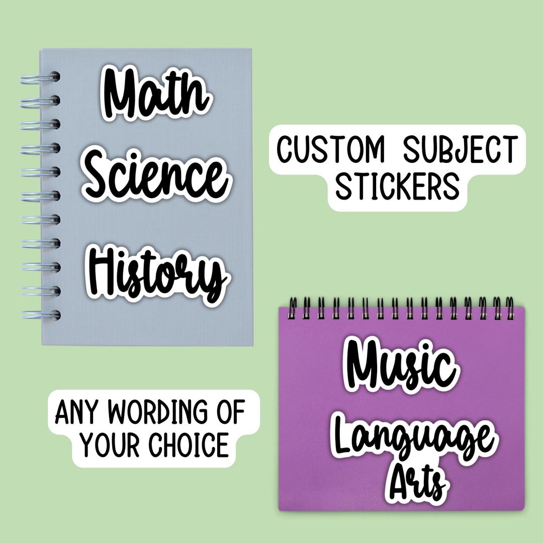 School Subject Custom Sticker Label Stickers Notebook Subject School ...