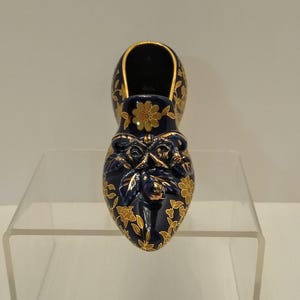 Vintage Blue Porcelain Shoe Figure With Gold Floral Design - Etsy