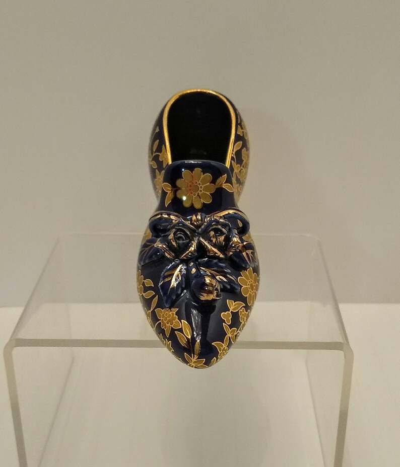 Vintage Blue Porcelain Shoe Figure With Gold Floral Design - Etsy