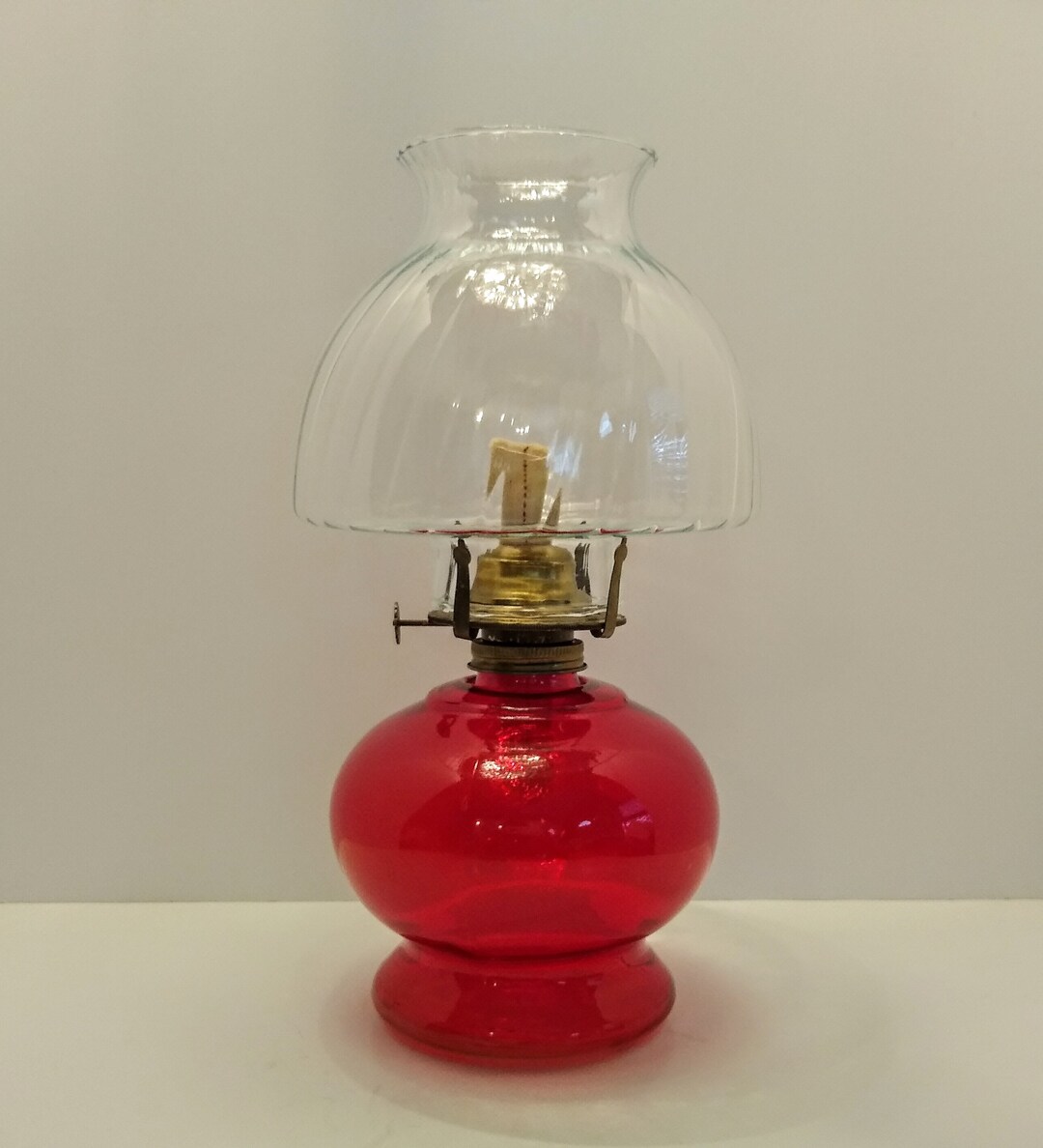 Vintage Oil Lamp With Ruby Red Flashed Base - Etsy