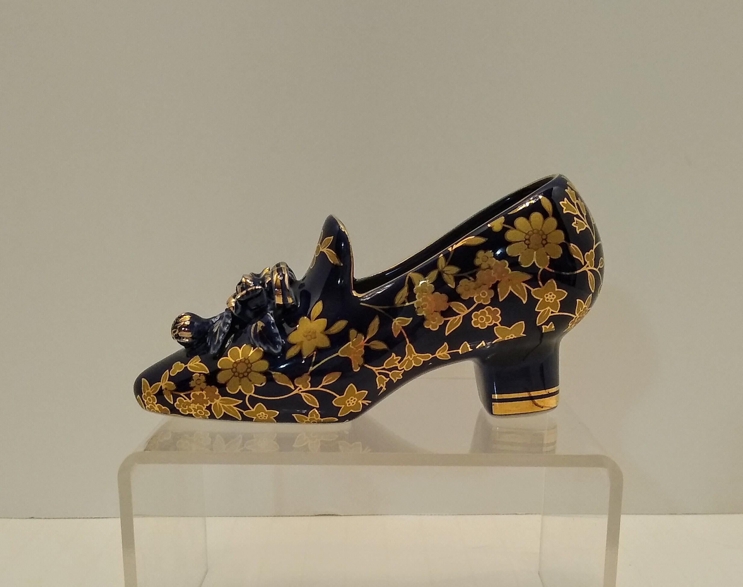 Vintage Blue Porcelain Shoe Figure With Gold Floral Design - Etsy