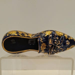 Vintage Blue Porcelain Shoe Figure With Gold Floral Design - Etsy