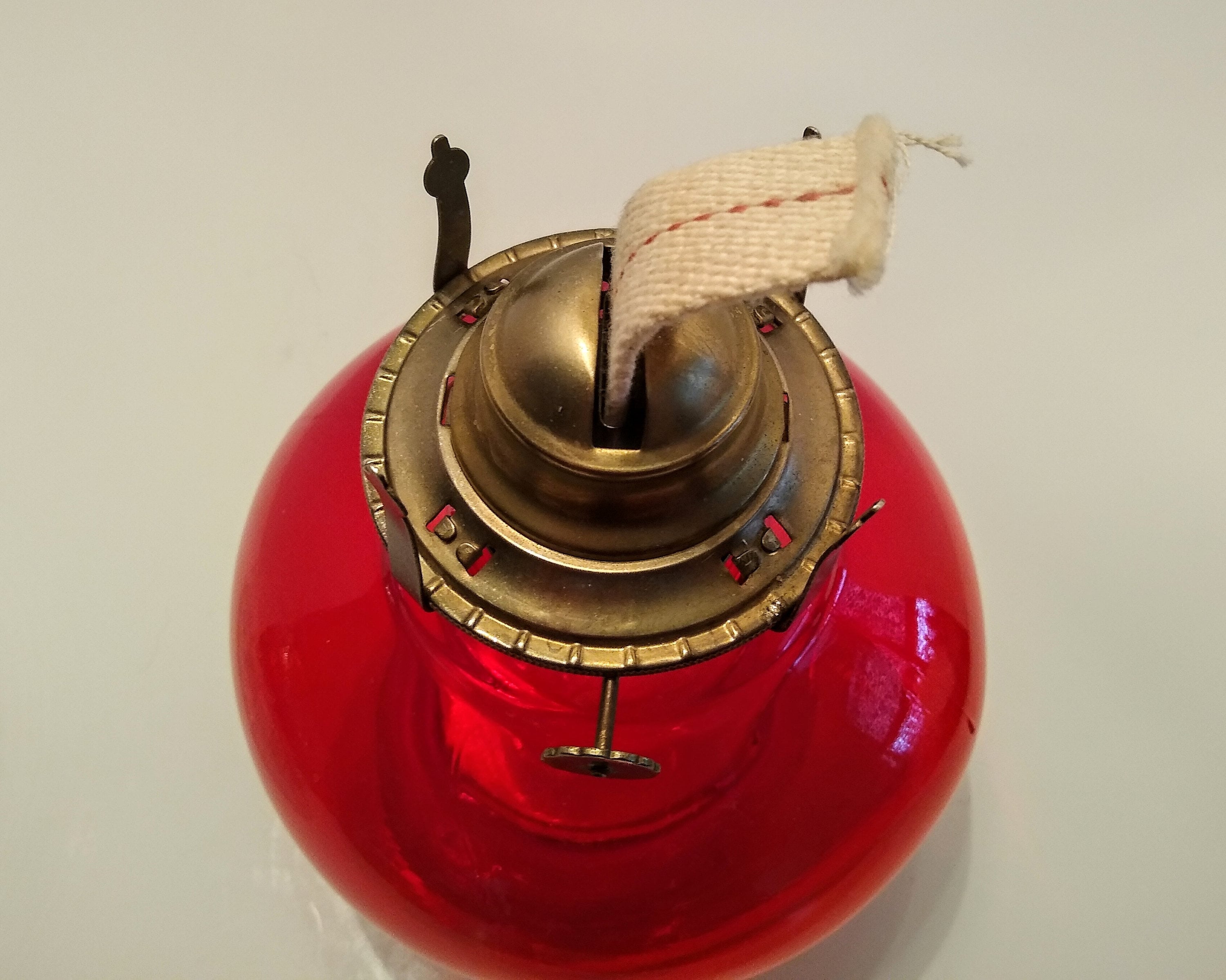 Vintage Oil Lamp With Ruby Red Flashed Base - Etsy