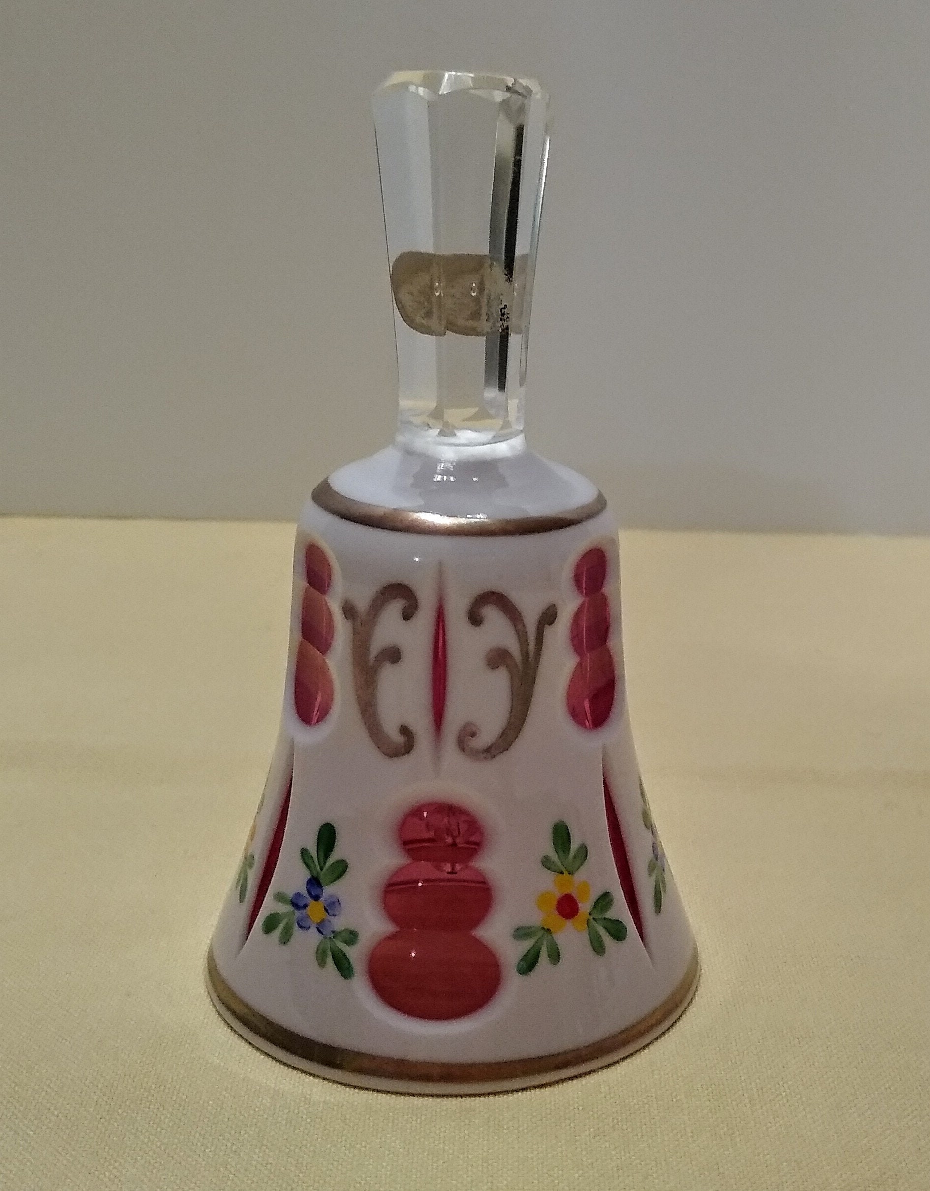 Hand Painted Bohemia Crystal Bell White Cut to Cranberry - Etsy