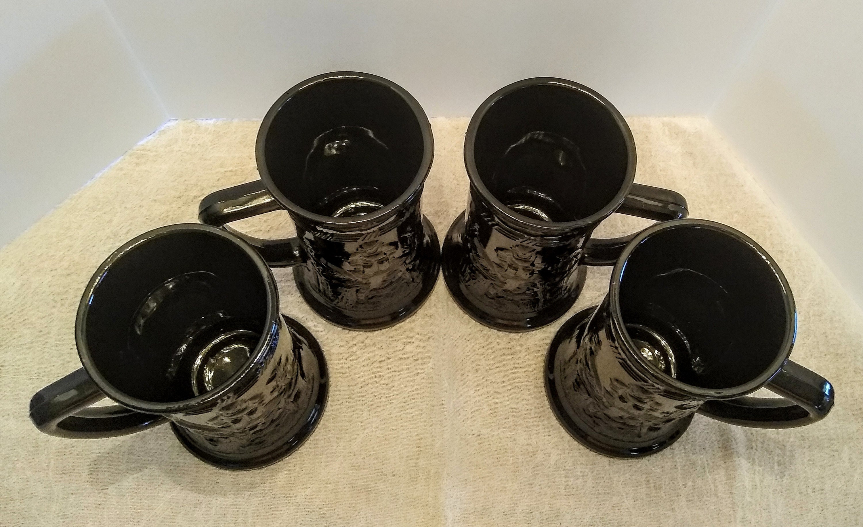 Indiana Glass Tiara Black Milk Glass Tavern Scene Mugs - Etsy