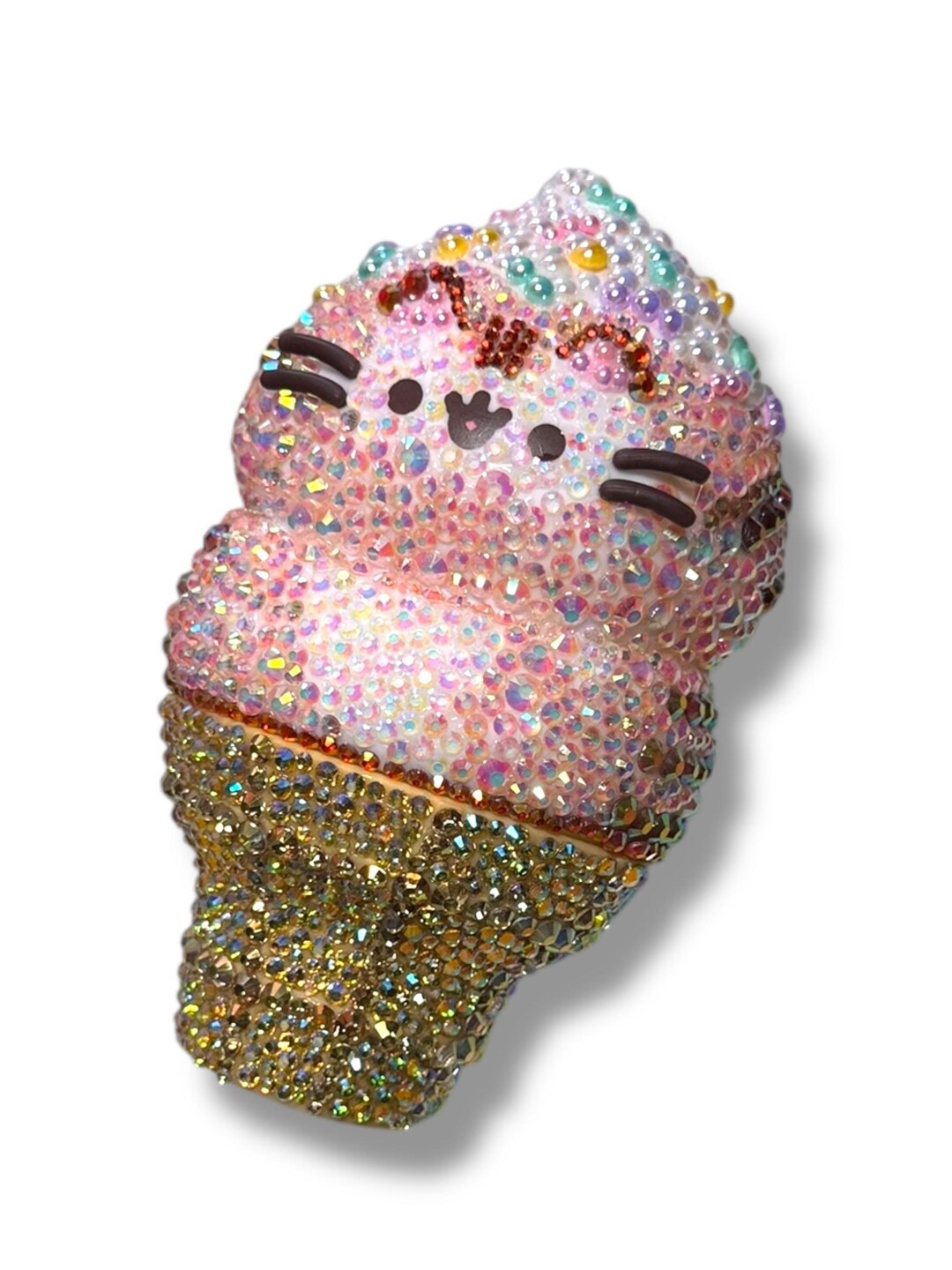 Ice Cream Pusheen White Orange Striped Kitty Cat Bejeweled Bedazzled ...