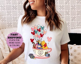 Cute Winnie the Pooh Balloon Tea Cup Shirt, Disney Winnie the Pooh ...