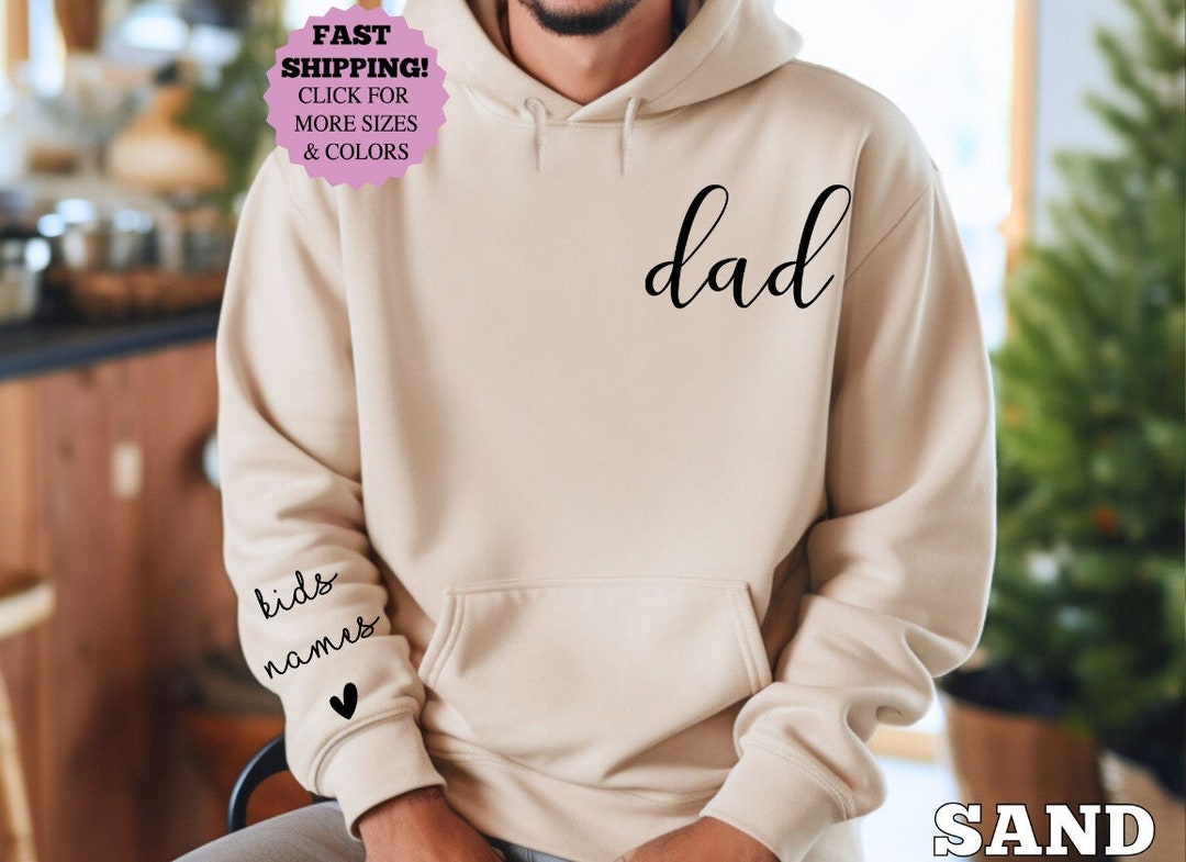 Custom Dad With Kids Names Sweater, Pocket Custom Dad Hoodie, Heart on ...