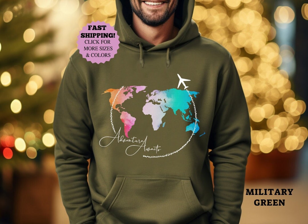 Adventure Awaits World Map Hoodie, Traveler Tee - Etsy