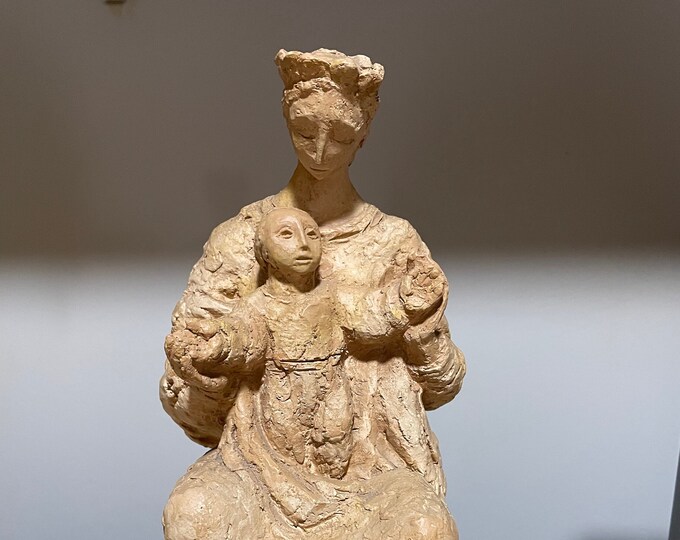Vintage 1961 Grail Hand Carved Clay 12” Tall Madonna and Child Figure ...
