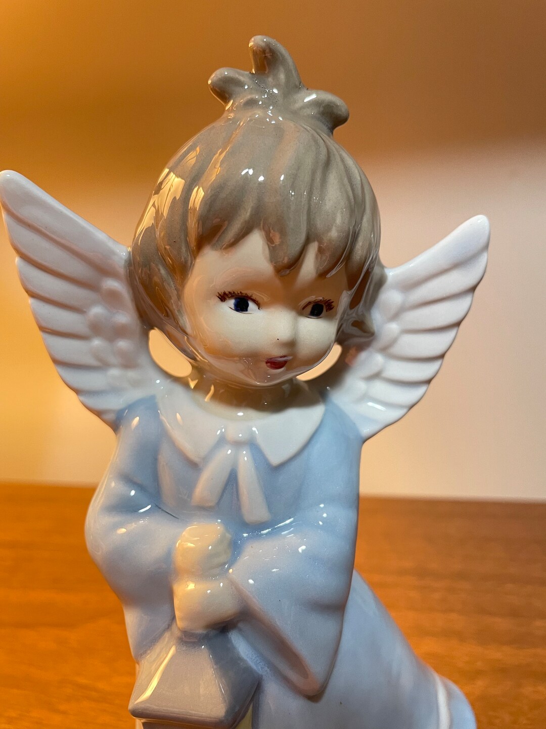Vintage 8” Tall Porcelain Blue Girl Angel Holding Lantern, Collectible ...
