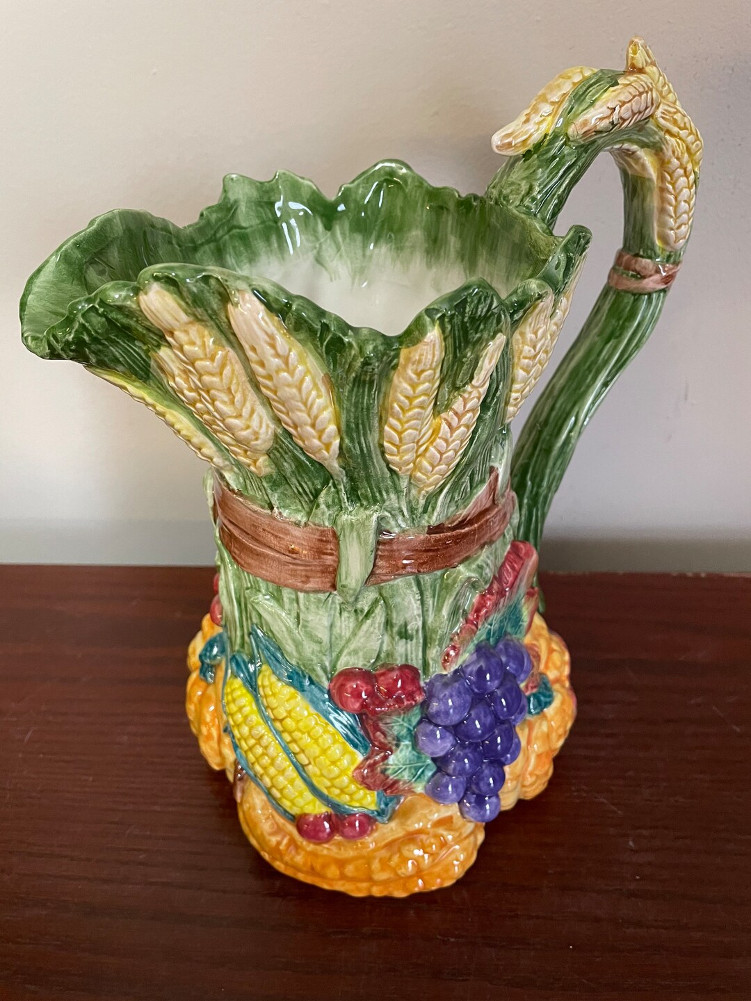 1995 Fitz and Floyd Harvest Home 1 and 3/4 Quarts Pitcher, Fall Autumn ...