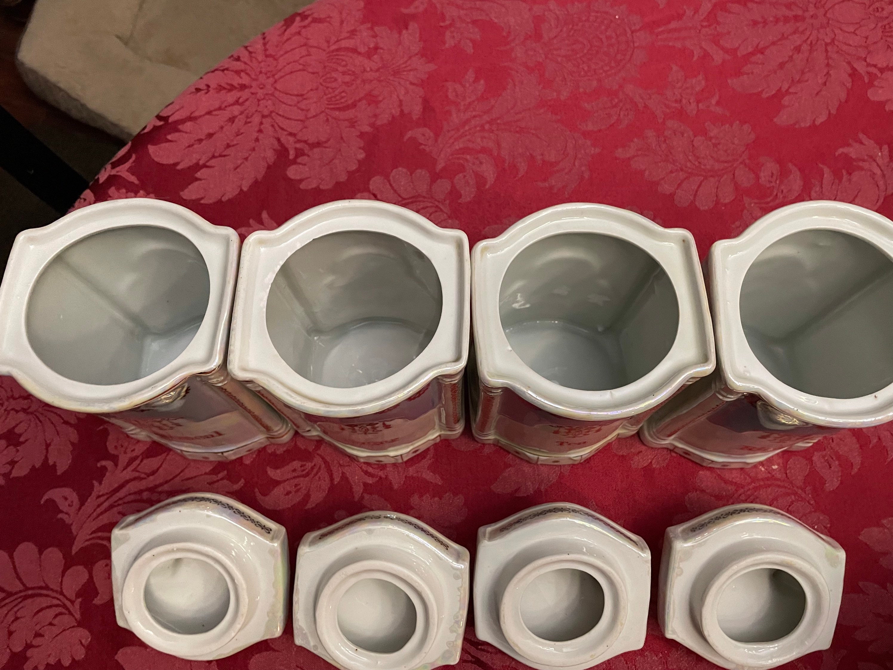 White Block Germany Lusterware Canister 4 Piece Set - Etsy