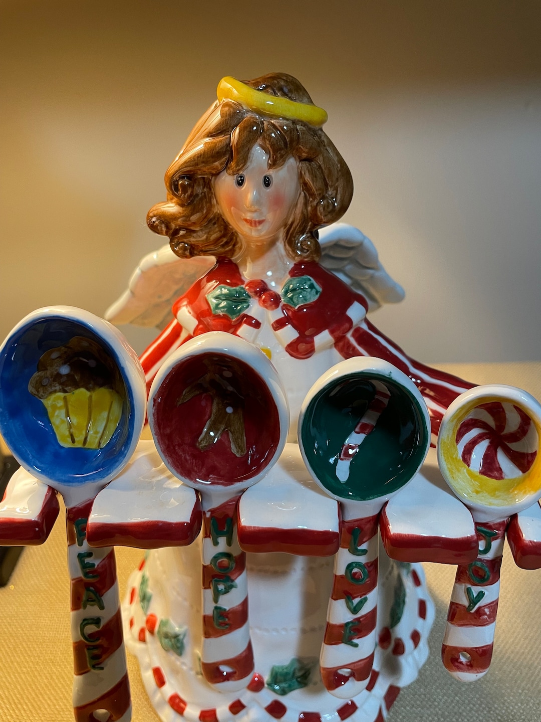 2003 Ceramic Christmas Angel Spoon Holder 10.5” Tall With 4 Ceramic ...