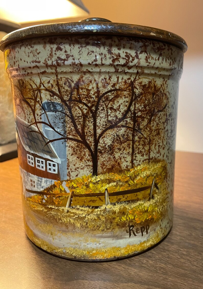Vintage Repp 8 Tall Barn Farm Scene Pottery Canister - Etsy