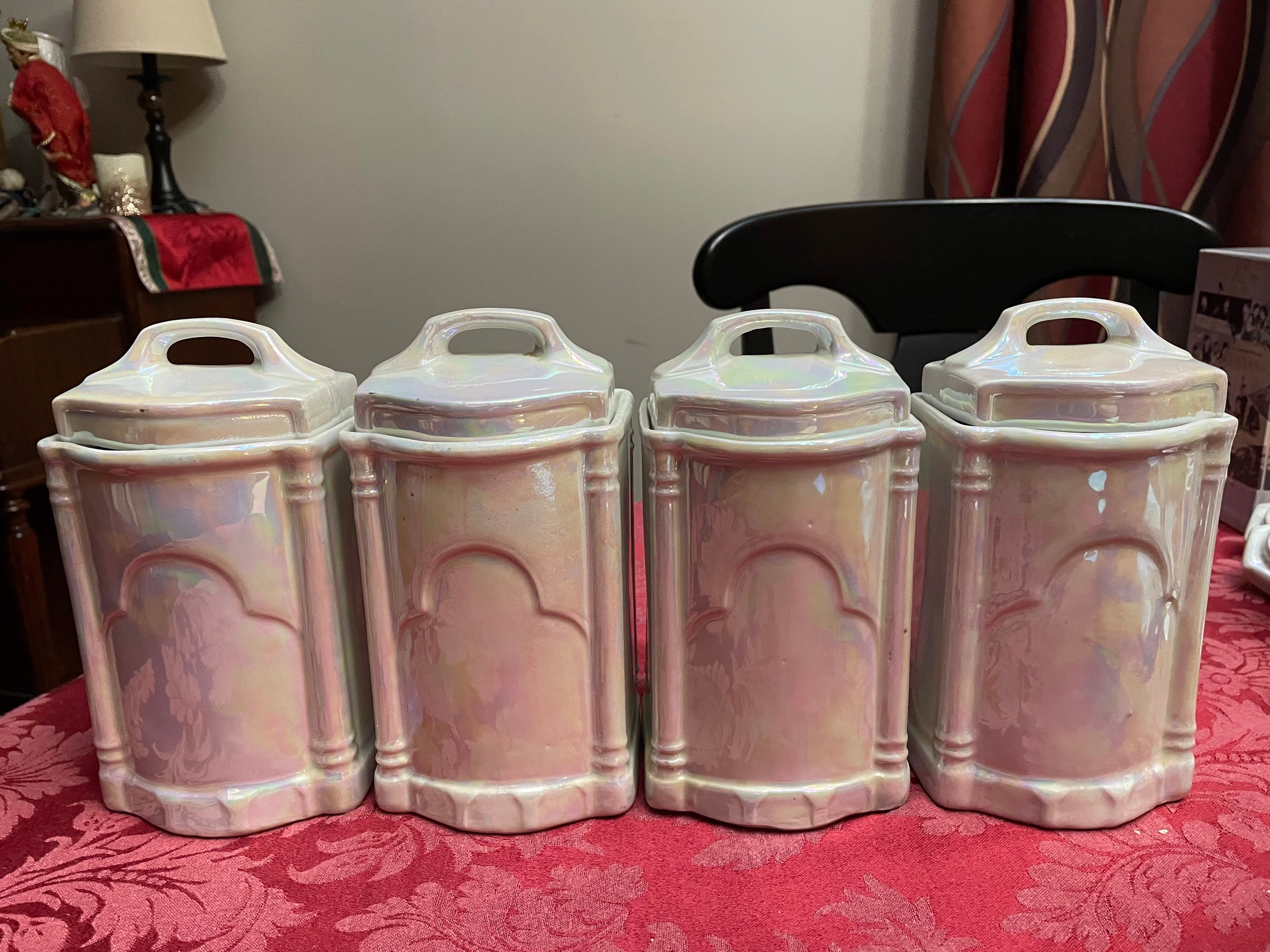 White Block Germany Lusterware Canister 4 Piece Set - Etsy