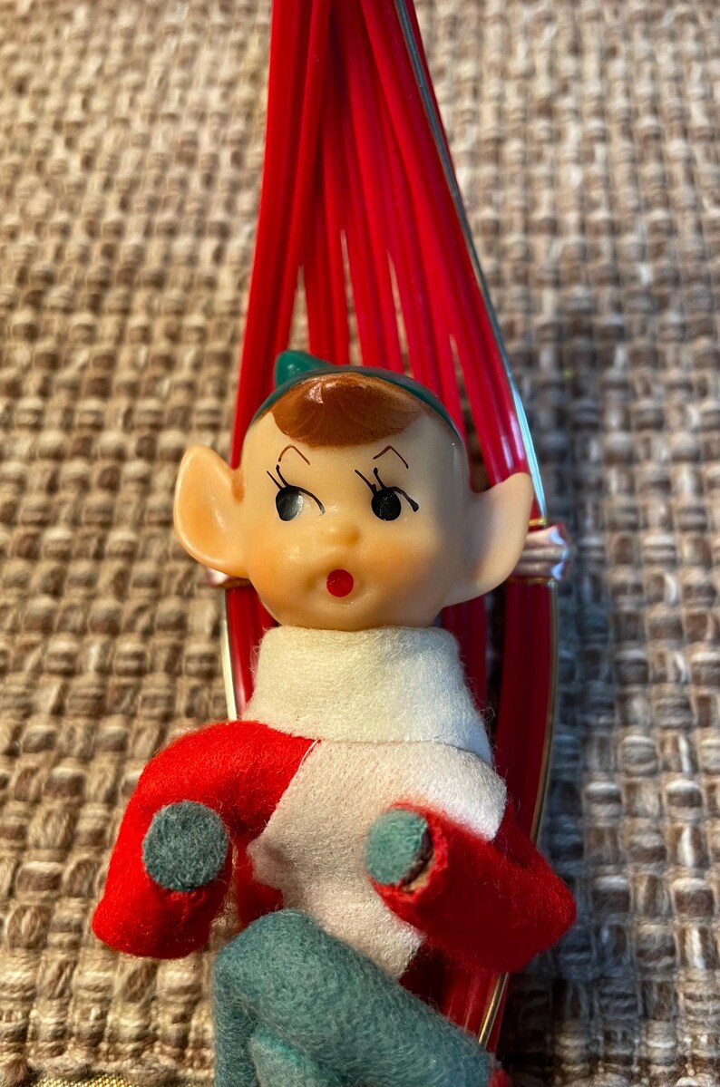 Set of 2 Vintage Decorations, Angel Playing Violin and Elf Ornament ...