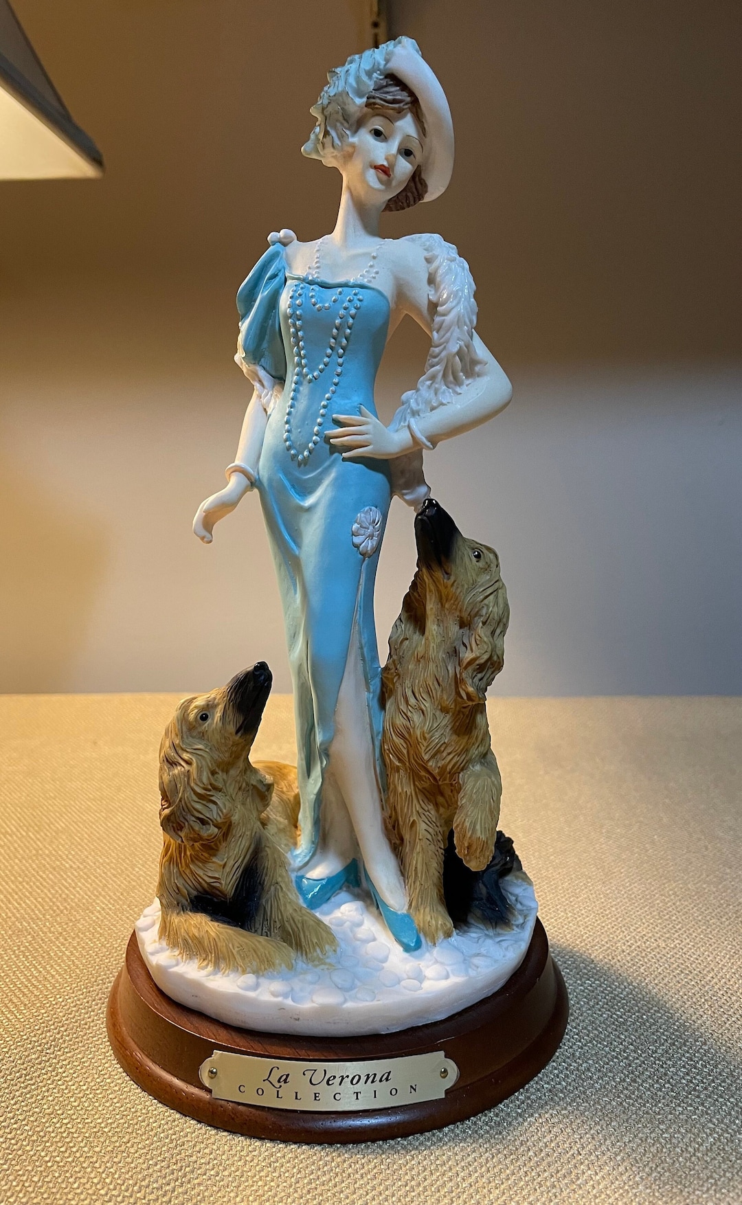 Vintage La Verona Collection 10” Tall Woman With Her Dogs Figurine ...