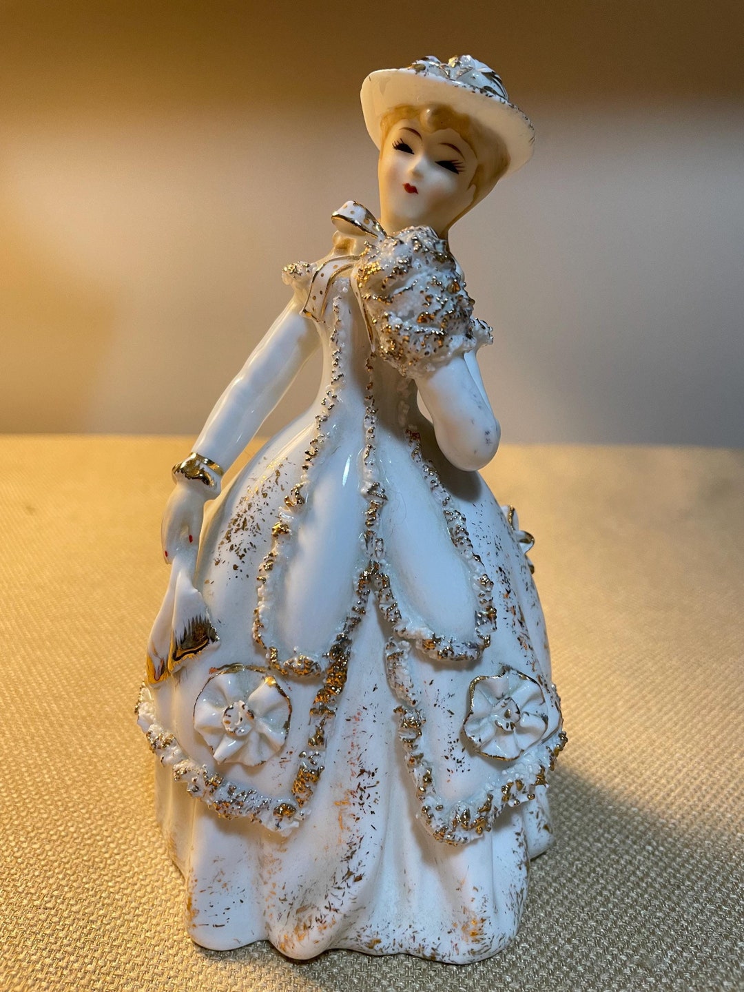 Vintage Lefton 6” Tall Victorian Lady White Ivory Dress Collectible ...
