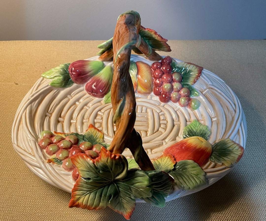 Vintage Fitz & Floyd, Country Gourmet, Fruit and Leaves 11” Basket With ...