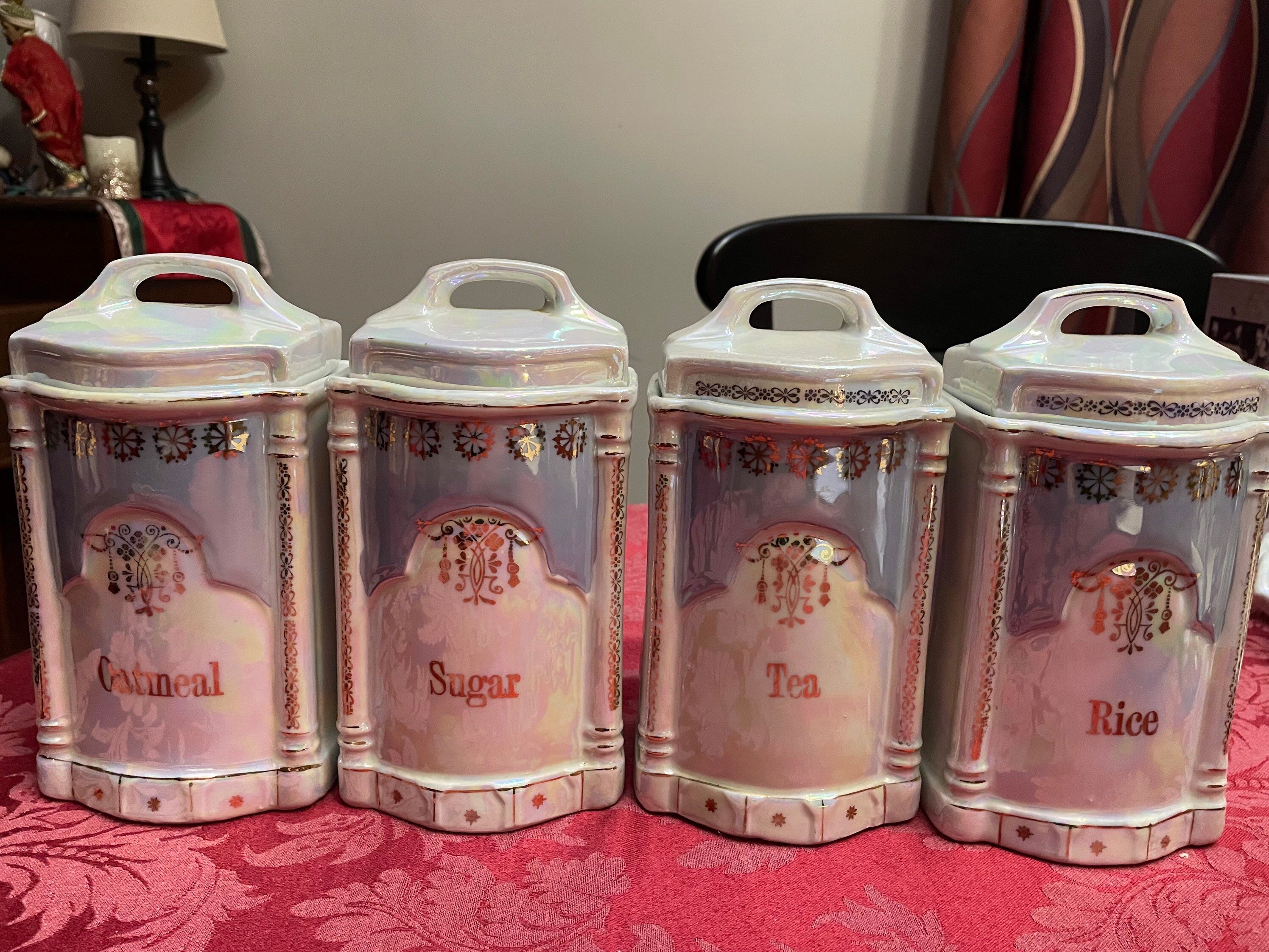 White Block Germany Lusterware Canister 4 Piece Set - Etsy