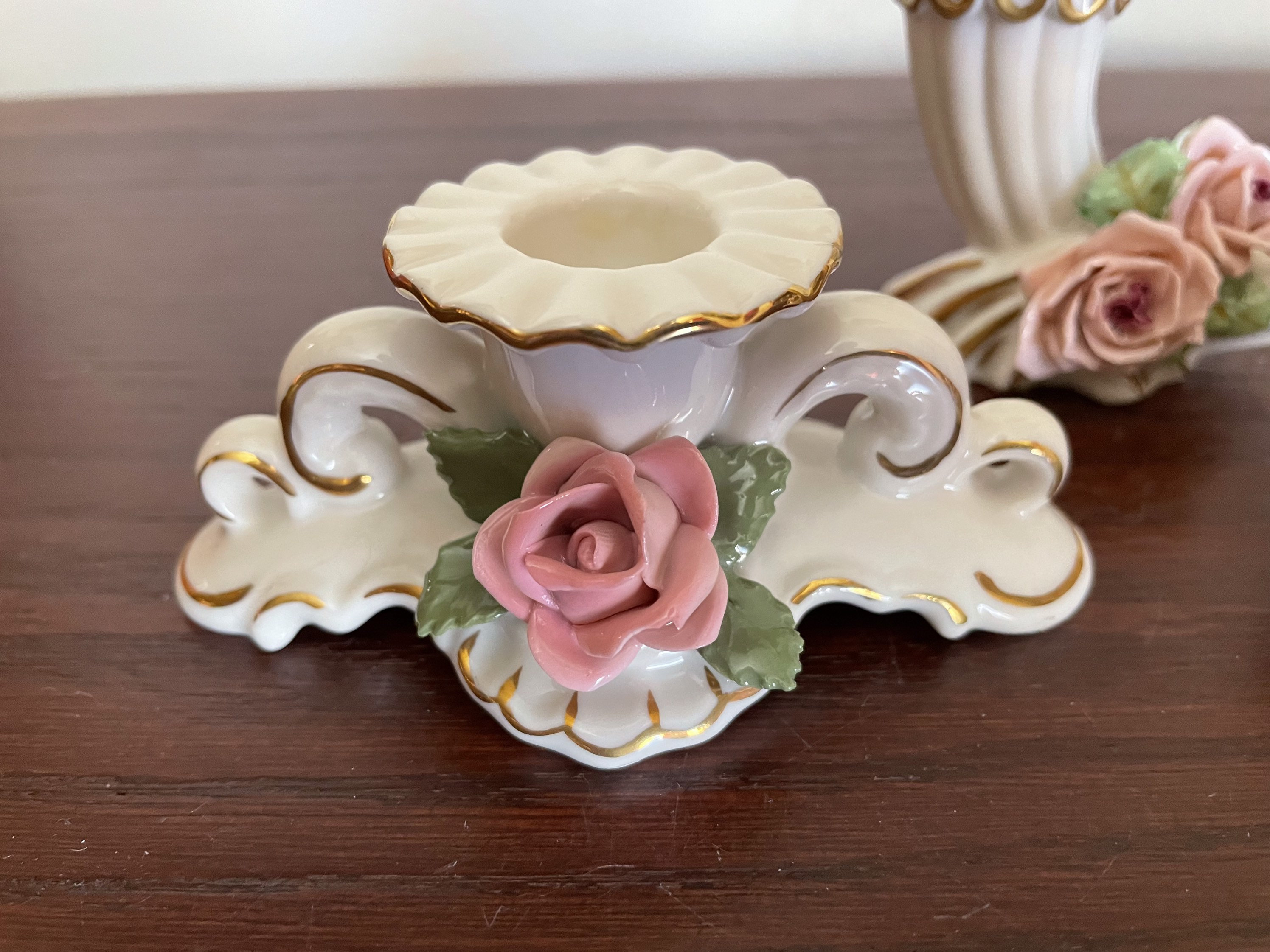 Set of Three Dresden Pink Roses Porcelain Accent Pieces - Etsy