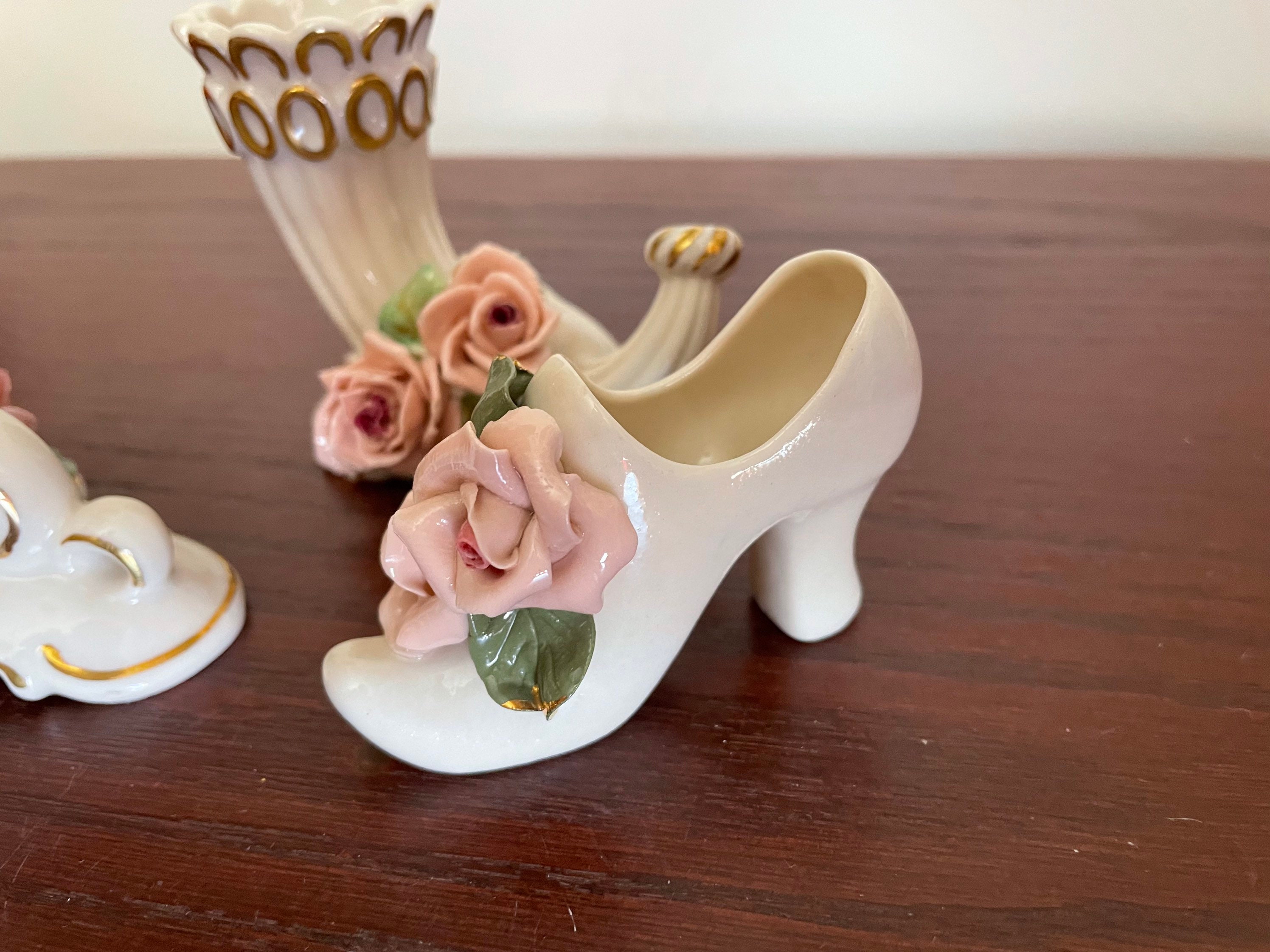 Set of Three Dresden Pink Roses Porcelain Accent Pieces - Etsy