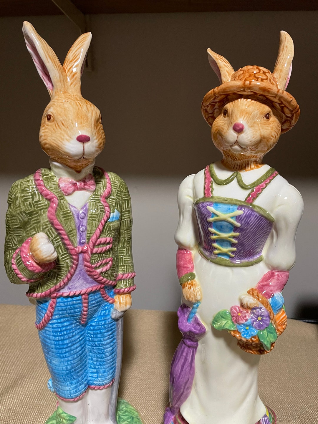 Vintage 16 Tall Ceramic Easter Bunny Rabbit Couple Figurines, Easter ...
