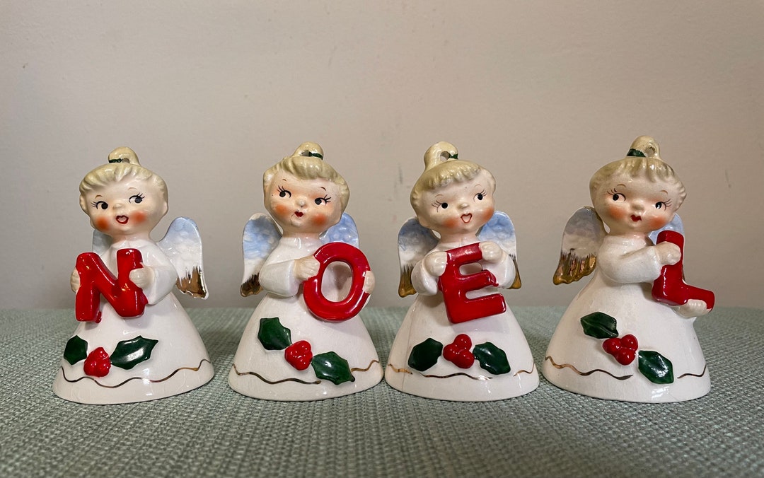 Vintage 1956 Lefton NOEL Angel Bells, 31/2” Tall, Japan, Repaired ...