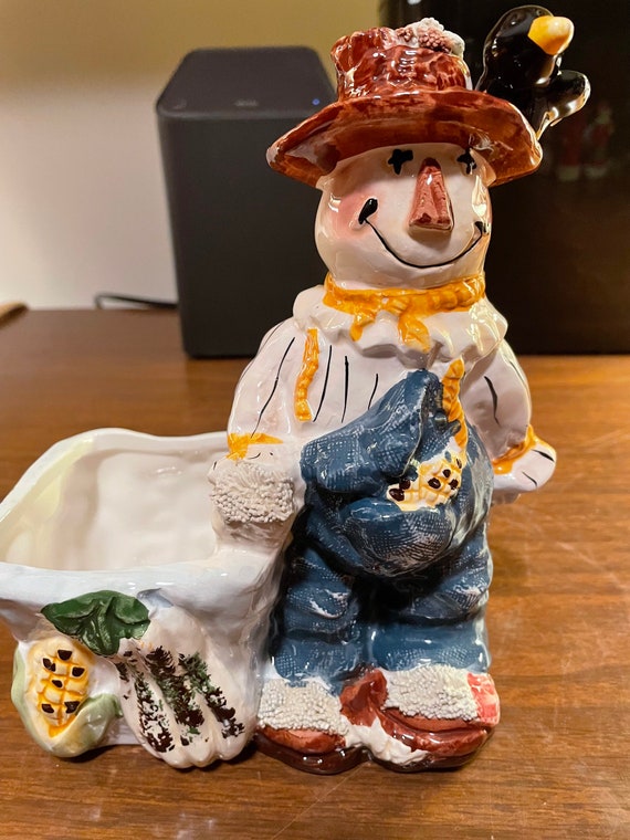 Vintage Ceramic Autumn Scarecrow Planter Fall Decoration - Etsy