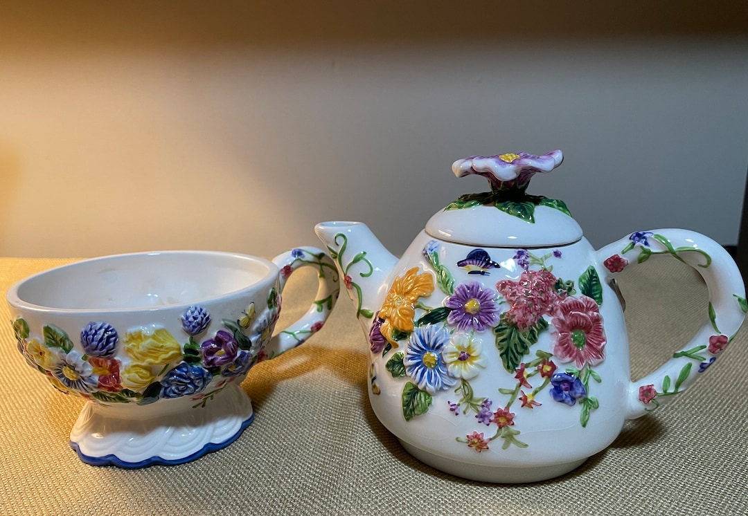 Bella Casa by Ganz Ceramic Floral Teapot and Cup, Read All Details - Etsy