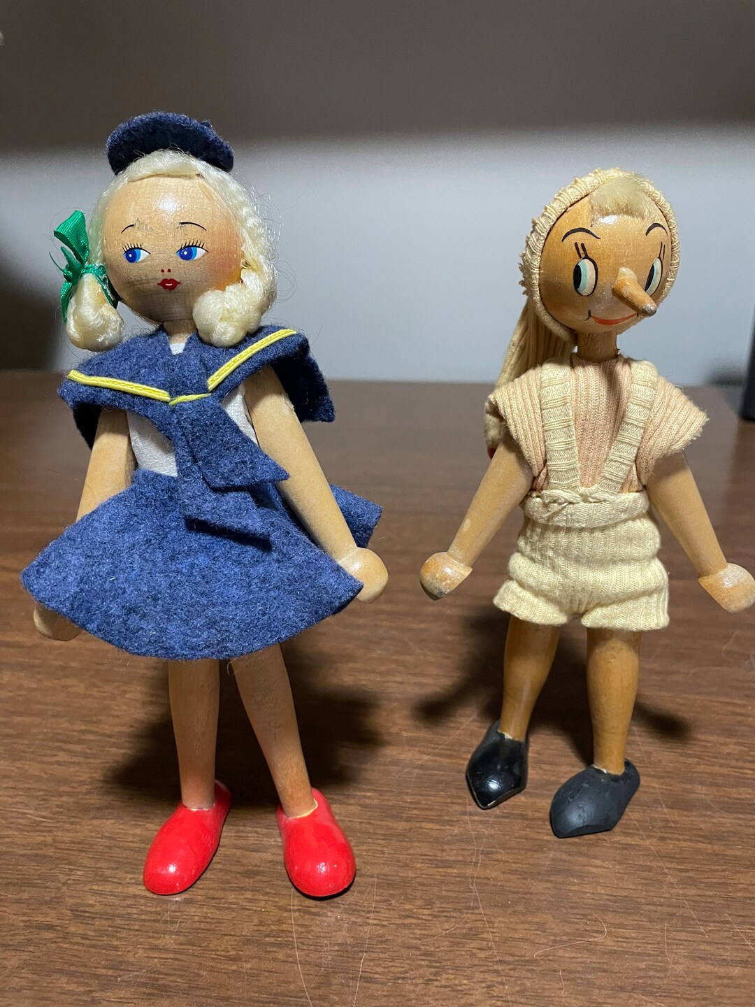 2 Vintage Rare Carved Wooden Polish 8” Tall Peg Dolls, Polish Dolls ...