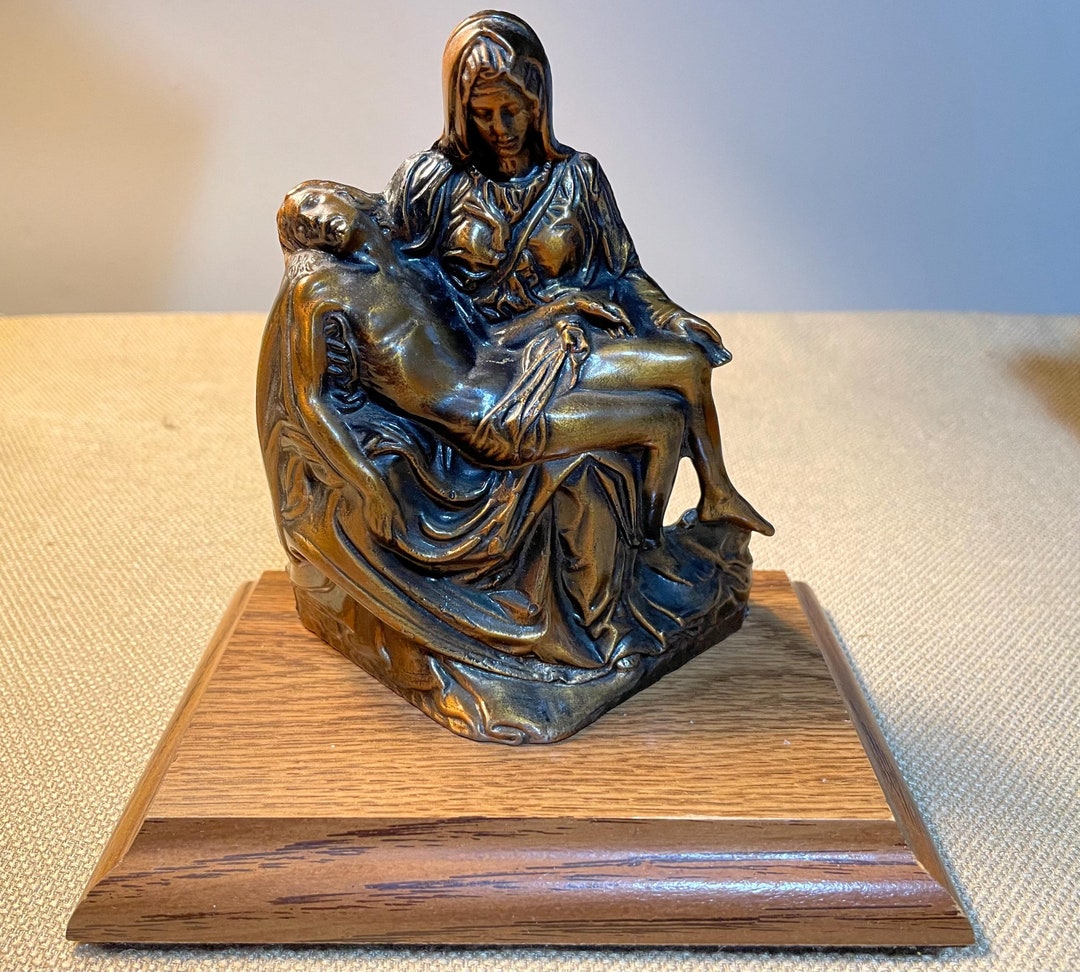 Michelangelo's “pieta” Gold Tone Metal Sculpture on Wood Base, 6” Tall ...